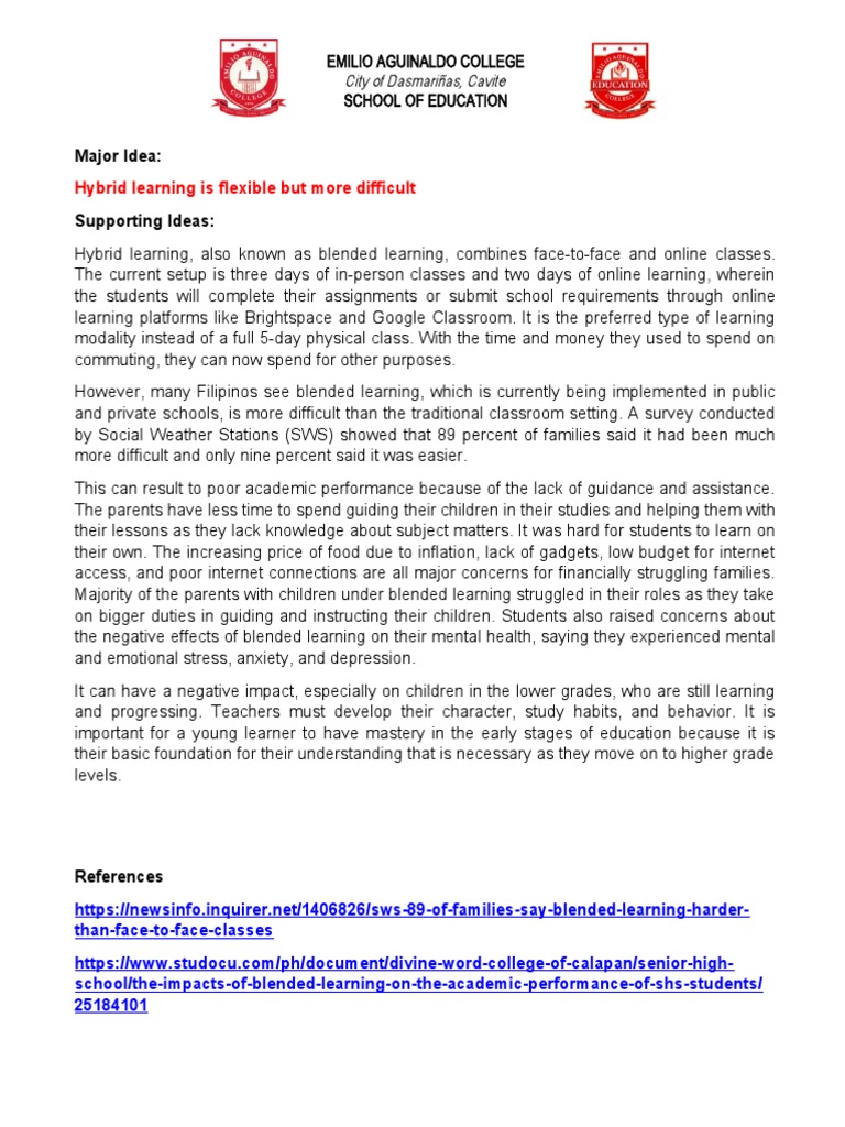 Hybrid Learning Draft | PDF | Educational Technology | Schools