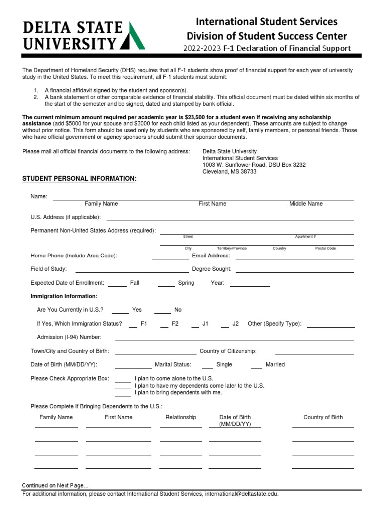DSU Declaration of Financial Support 2022 2023 | PDF