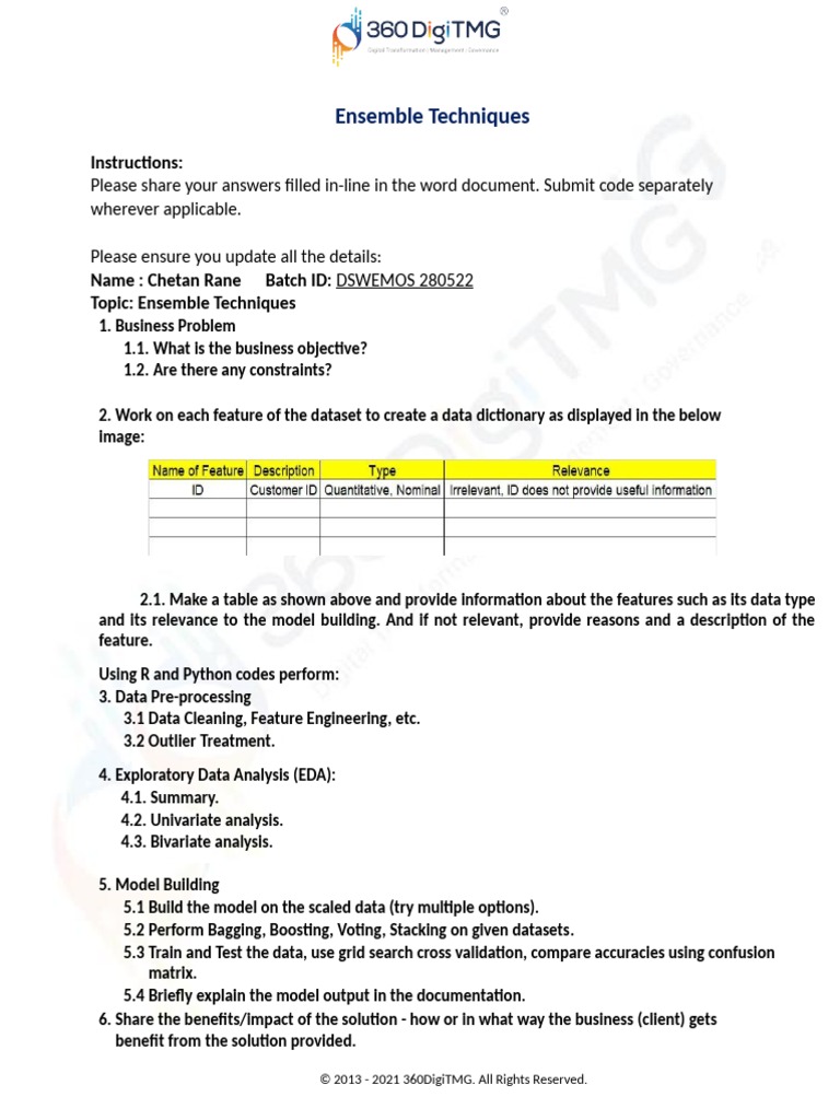 17 Ensemble Techniques Problem Statement | PDF | Dependent And Independent Variables | Support ...