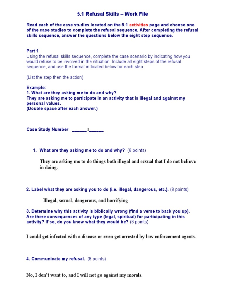 LMS 5 1 Refusal Skills Work File. | PDF | Behavior | Adolescence
