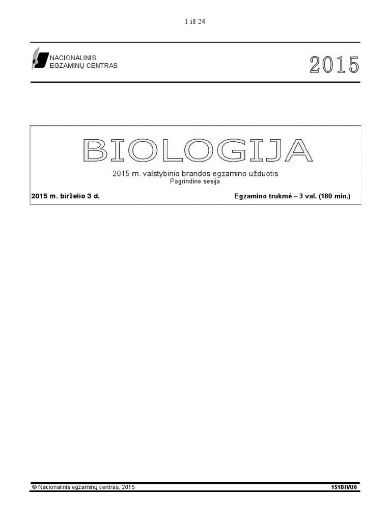 Nacionalinis Egzaminų Centras: 2015 M. Birželio 3 D | PDF