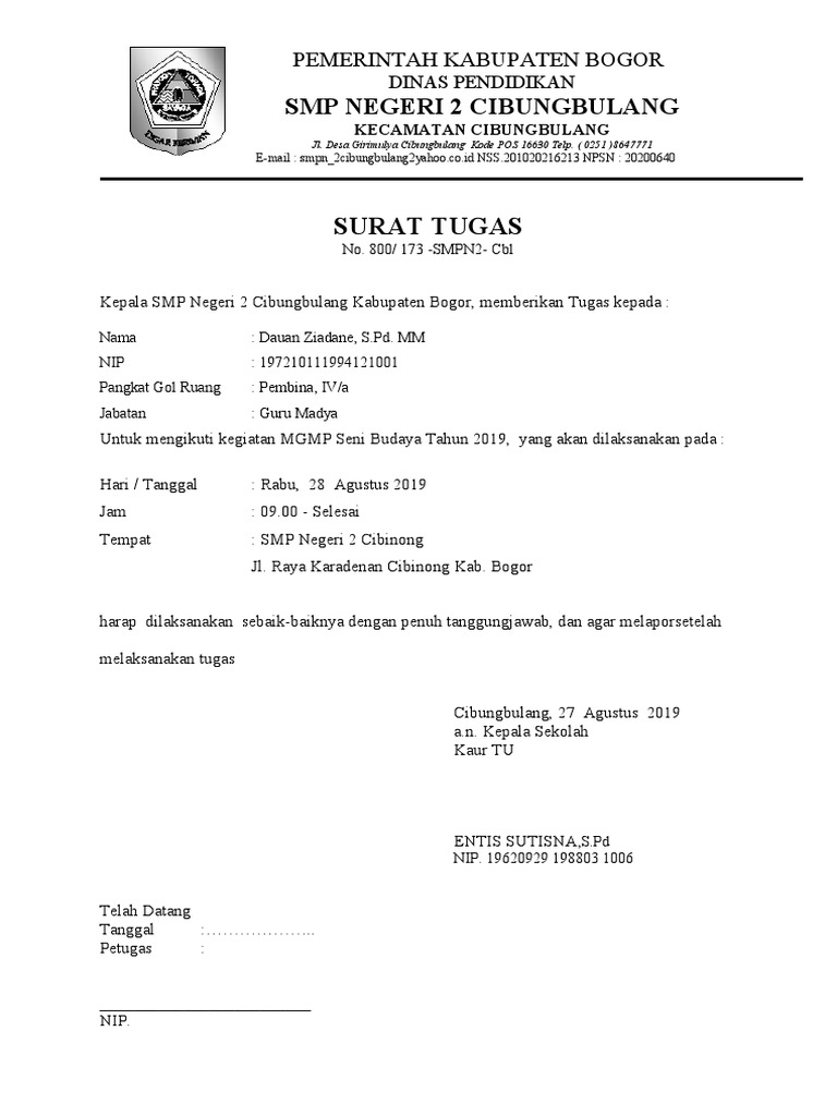 Surat Tugas MGMP Seni Budaya 2019 | PDF