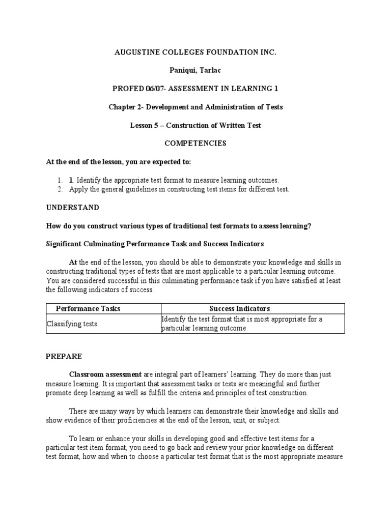Profed 06 Lesson 5 | PDF | Educational Assessment | Multiple Choice