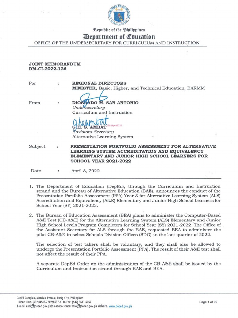 DM Ci 2022 126 Presentation Portfolio Assessment For Als Accreditation and Equivalency ...