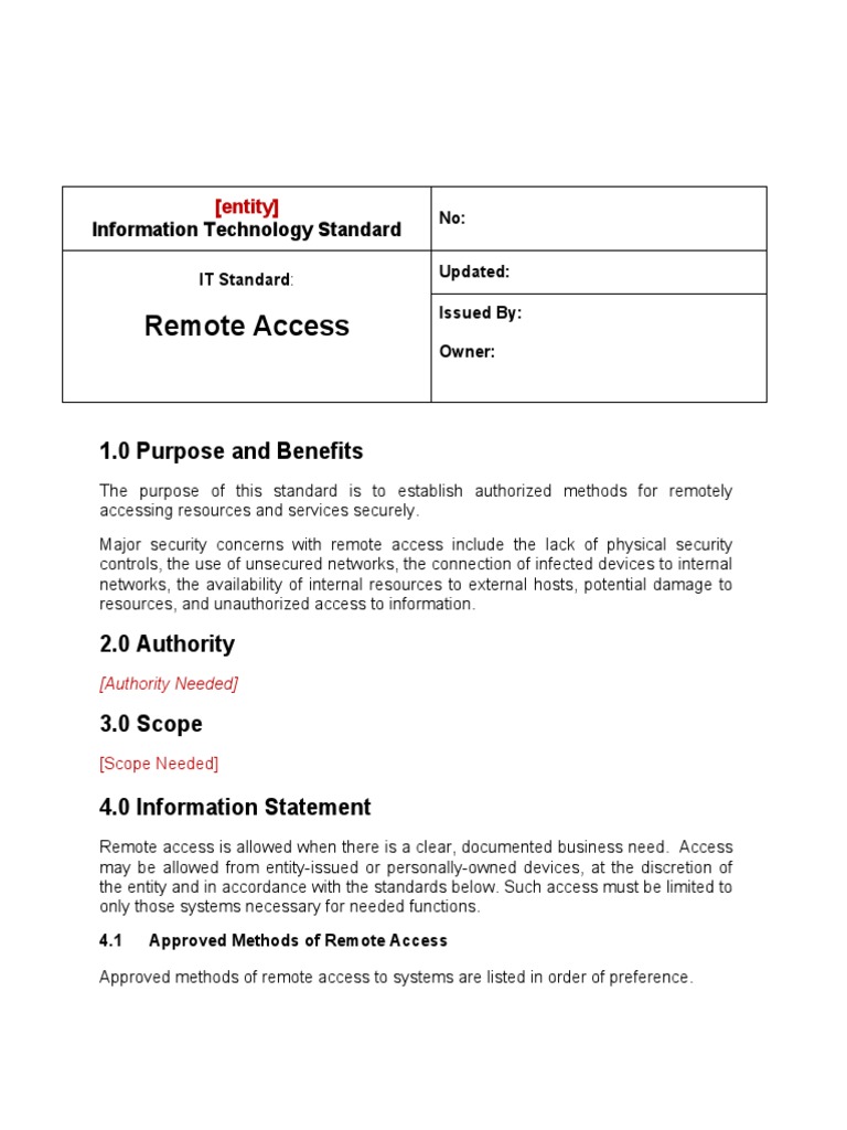 Remote Access Standard | PDF | Computer Network | Security Engineering