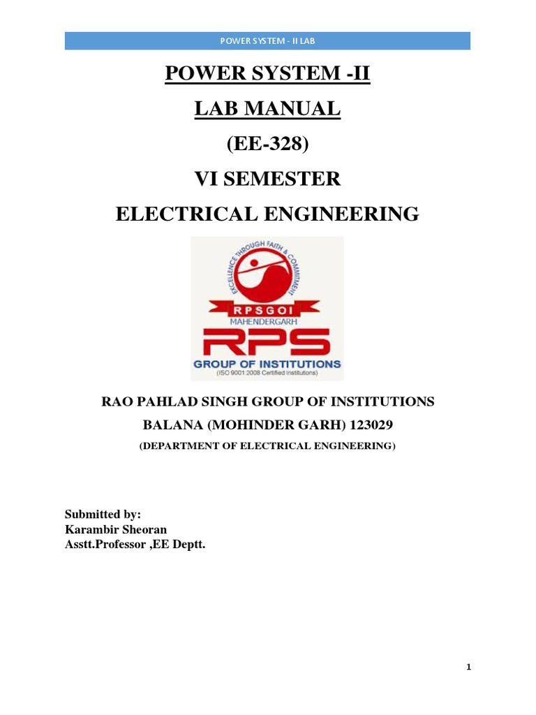 Power System - Ii Lab Manual (EE-328) Vi Semester Electrical ...
