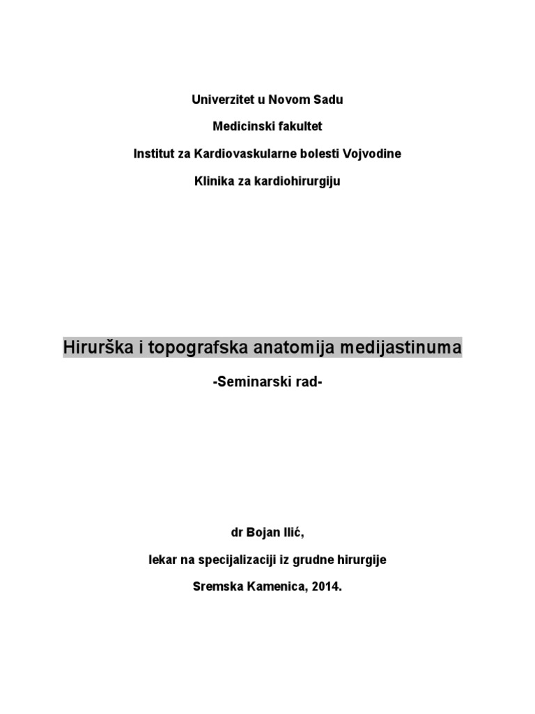 Hirurška I Topografska Anatomija Medijastinuma | PDF