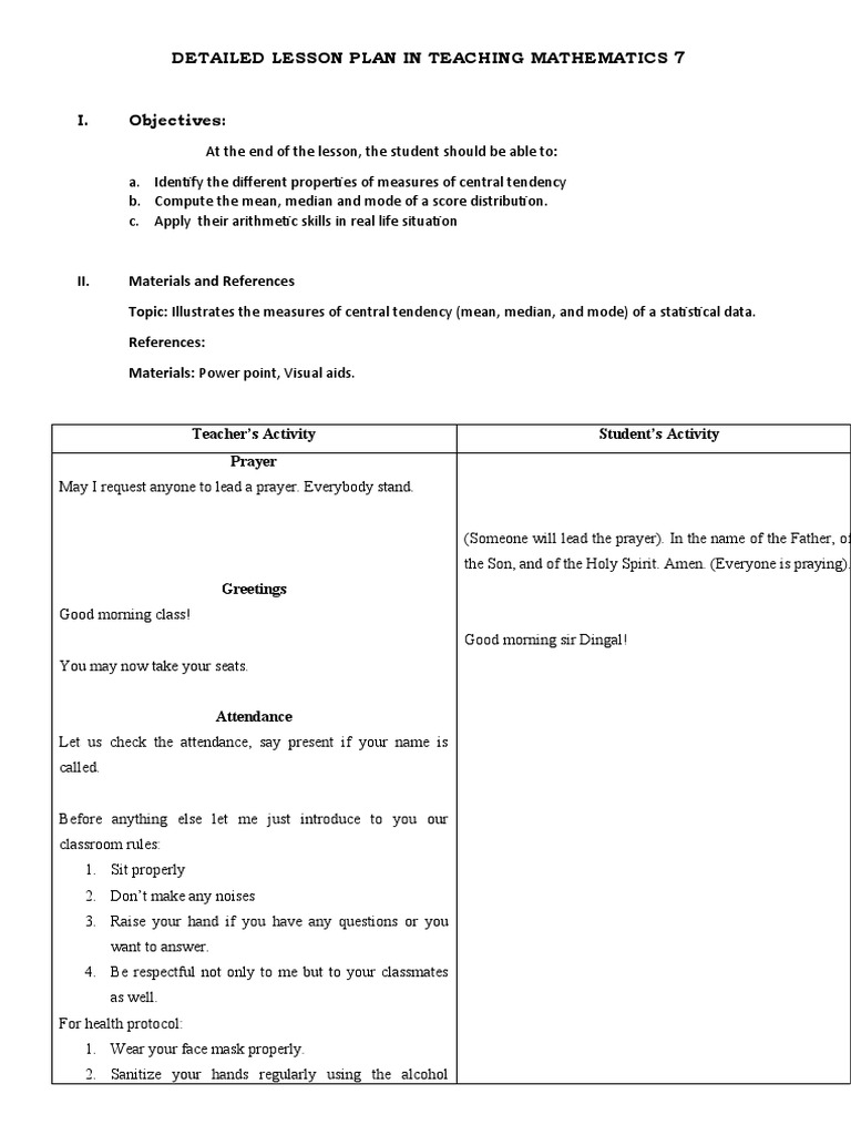 Lesson Plan | PDF | Mode (Statistics) | Mean