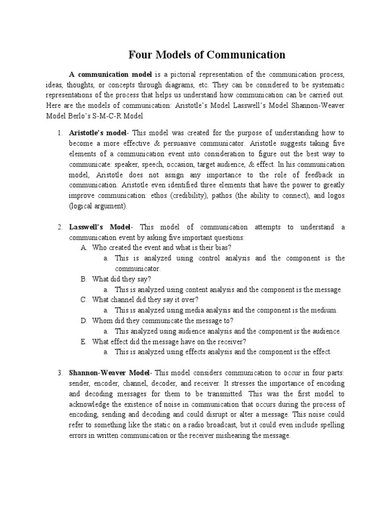 Models of Communication | PDF | Communication | Psychology