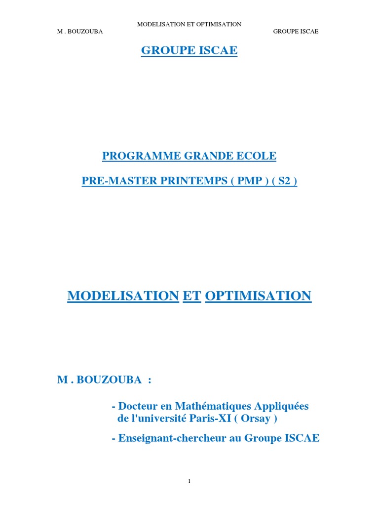 Modélisation et optimisation mathématique | PDF | Extremum | Optimisation mathématique