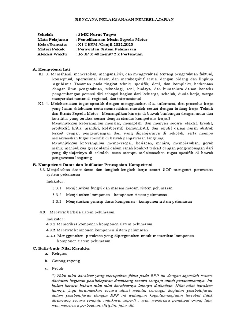RPP Pert 3 Gieskan (Materi Pelumasan) | PDF