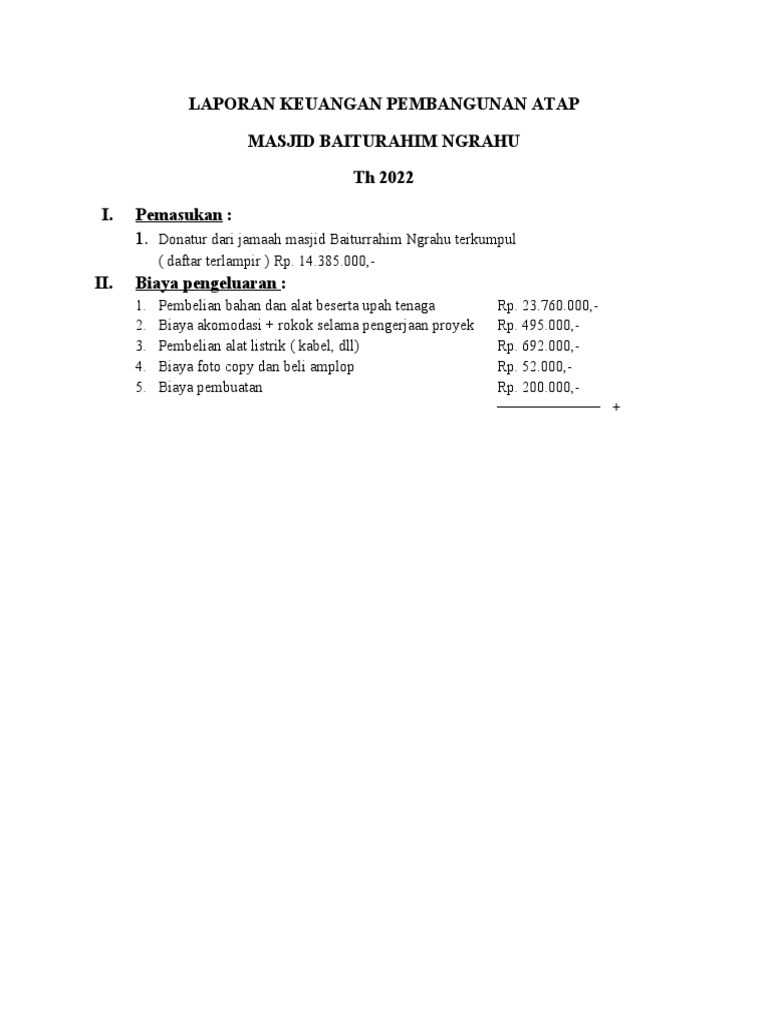 Laporan Keuangan Pembangunan Atap | PDF