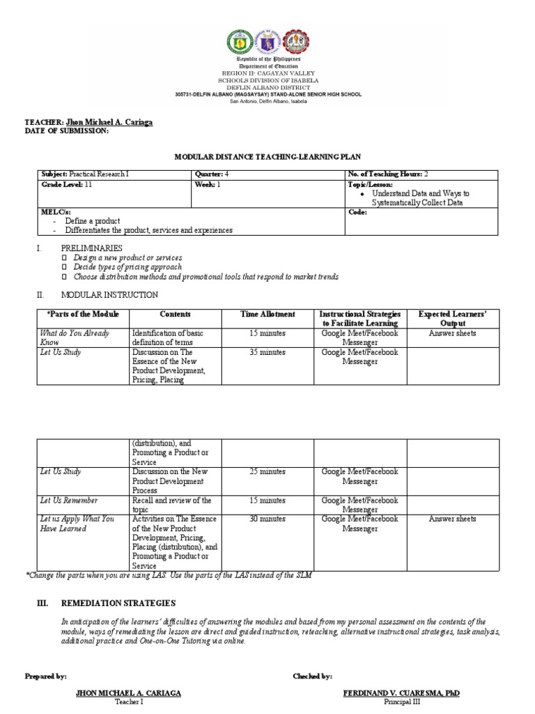 Learning Plan Week 1 | PDF | Learning | Teachers