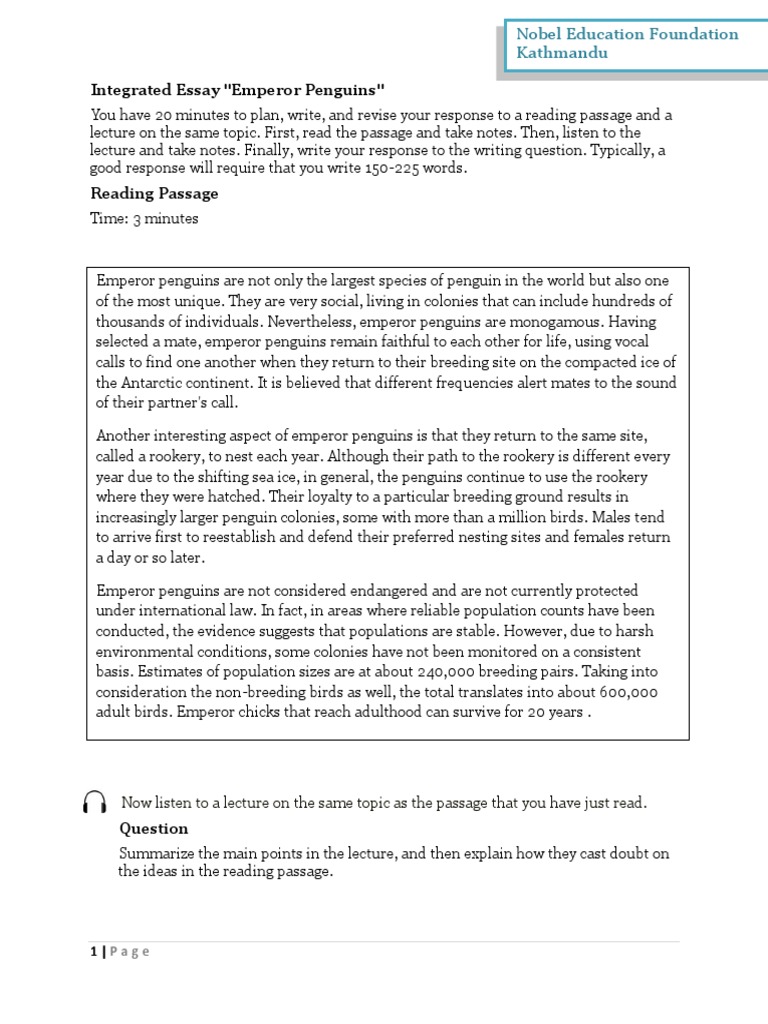 Integrated Essay - Emperor Penguin | PDF | Penguin | Birds