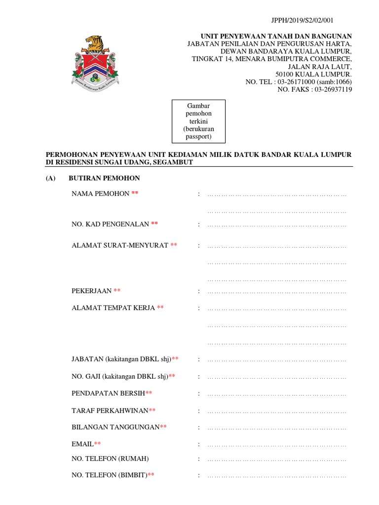 Borang Permohonan Sewa Kediaman Residensi Sungai Udang Pindaan 18.2. ...