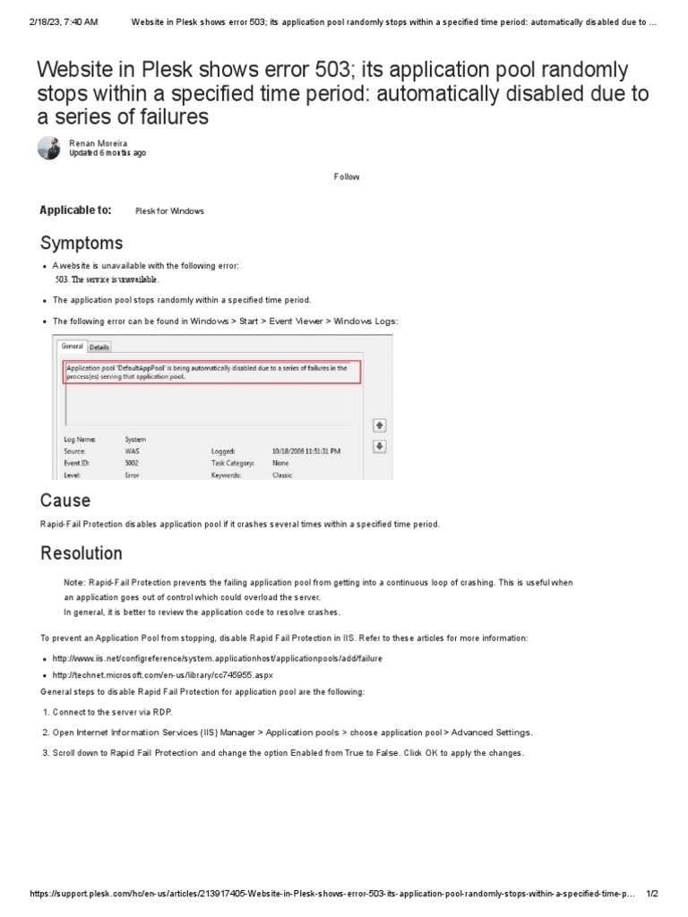 Website Shows Error 503 Its Application Pool Randomly Stops Within A ...