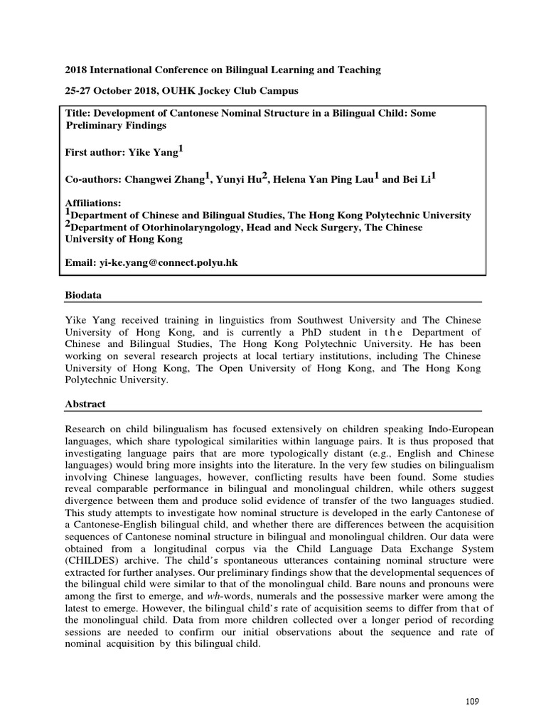 Development of Cantonese Nominal Structure in A Bilingual Child | PDF | Multilingualism ...