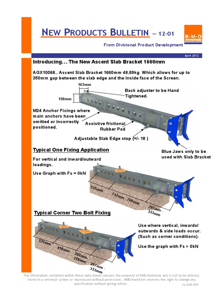 Bulletin 12-01 Ascent Slab Bracket 1660mm | PDF | Screw | Manufactured ...