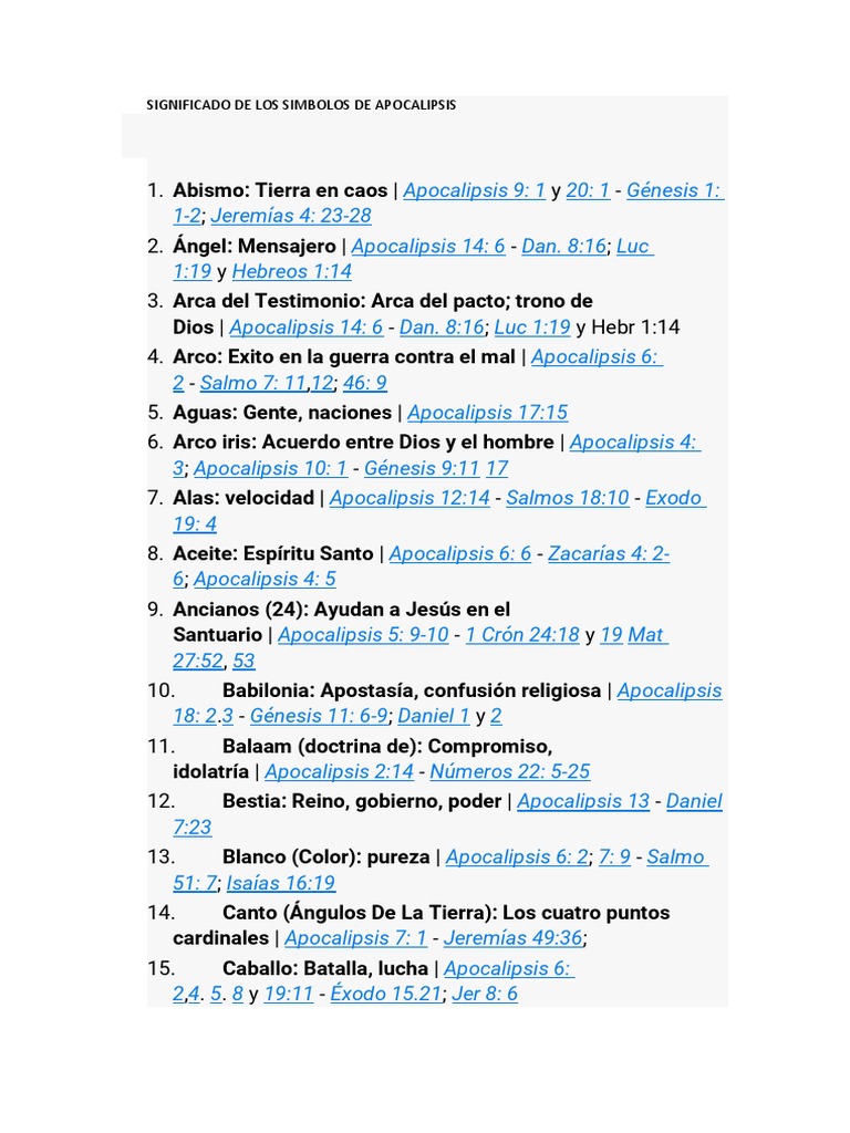 Significado de Los Simbolos de Apocalipsis | PDF | Libro de revelación | Contenido bíblico