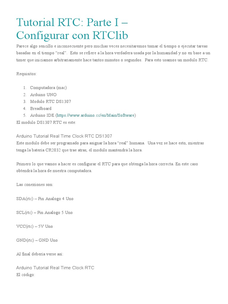 TUTORIAL RTC DS3231 Con Arduino | PDF | Lenguaje de programación | Programación de computadoras