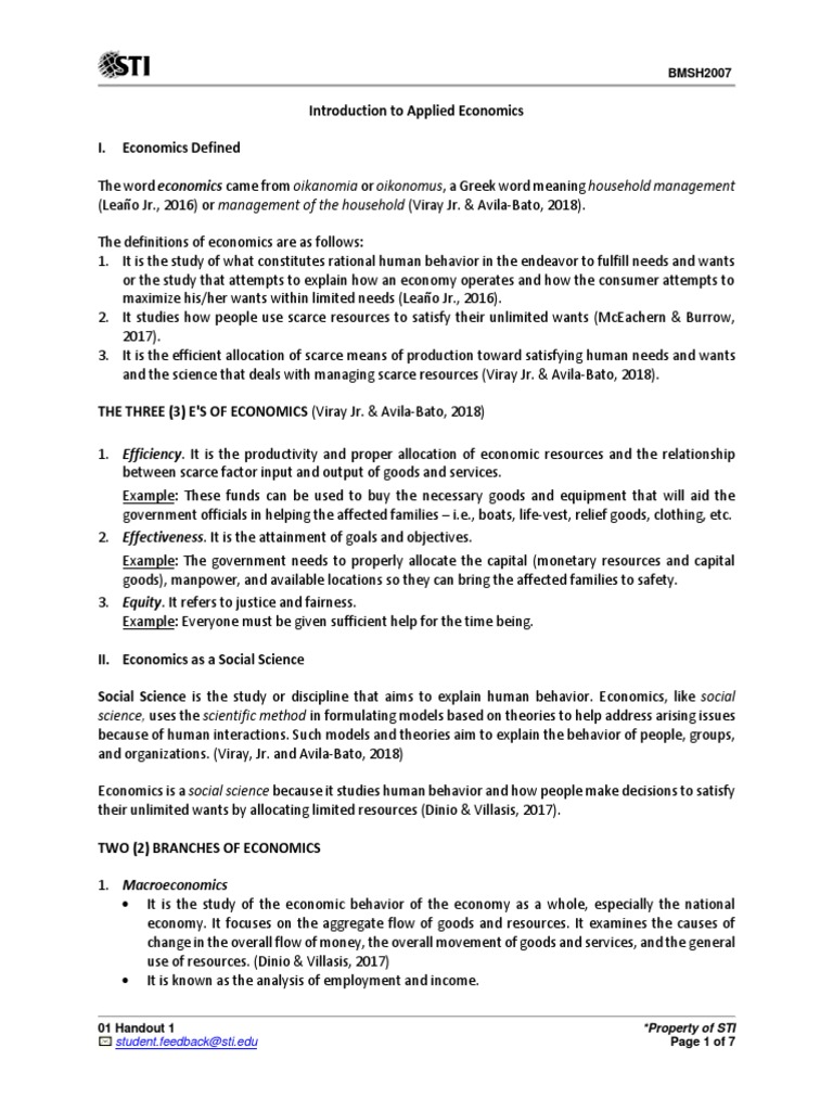01 Handout 1 | PDF | Economics | Microeconomics