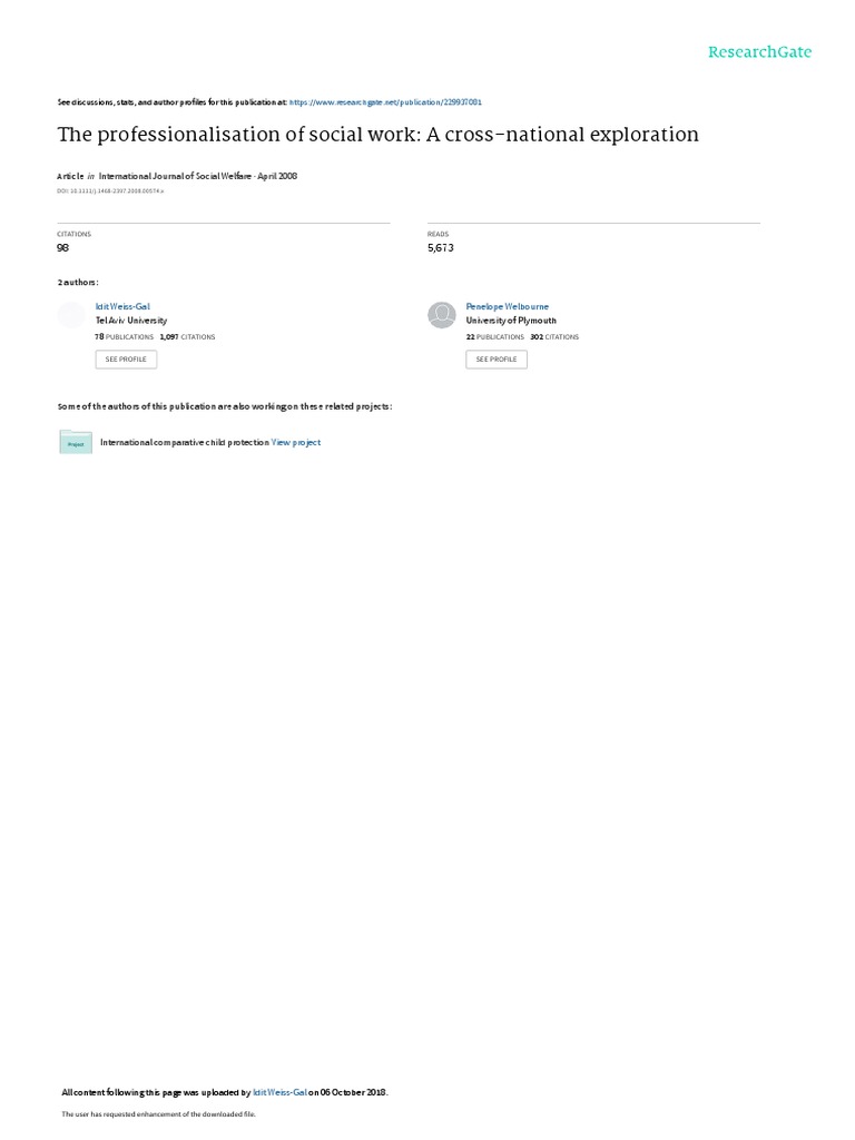 The Professionalisation of Social Work. WEISS GAL & WELBOURNE (2008 ...