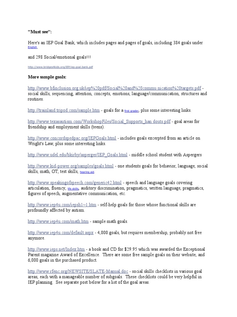 Iep Objective Goal Resources | PDF | Individualized Education Program ...