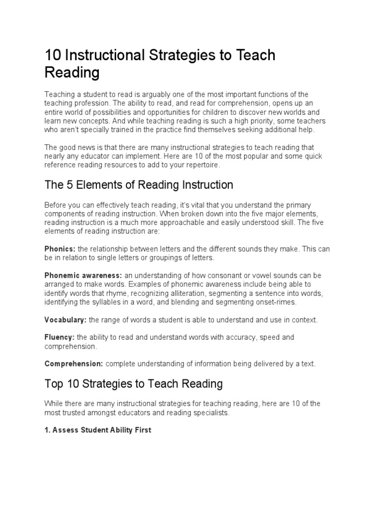 10 Instructional Strategies To Teach Reading | Download Free PDF ...