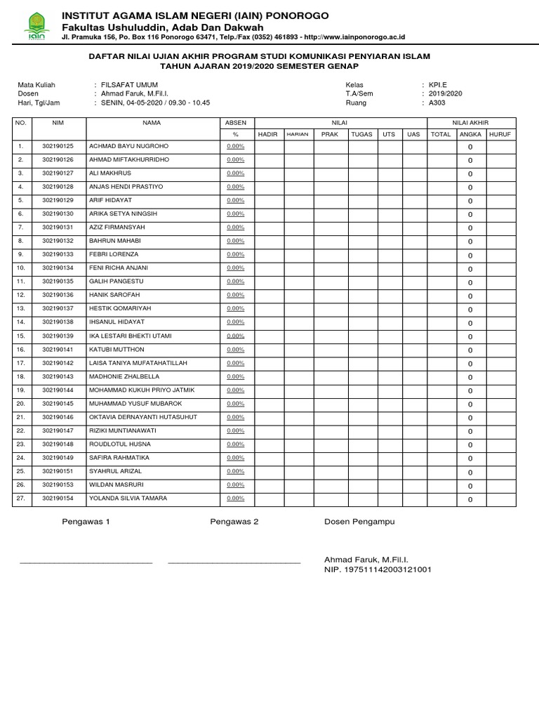Absen Fil Umum KPI E | PDF
