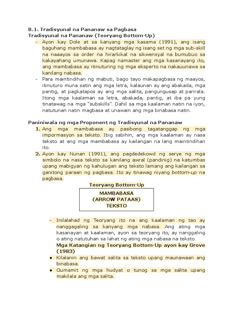 B.1 - Tradisyunal Na Pananaw Sa Pagbasa | PDF