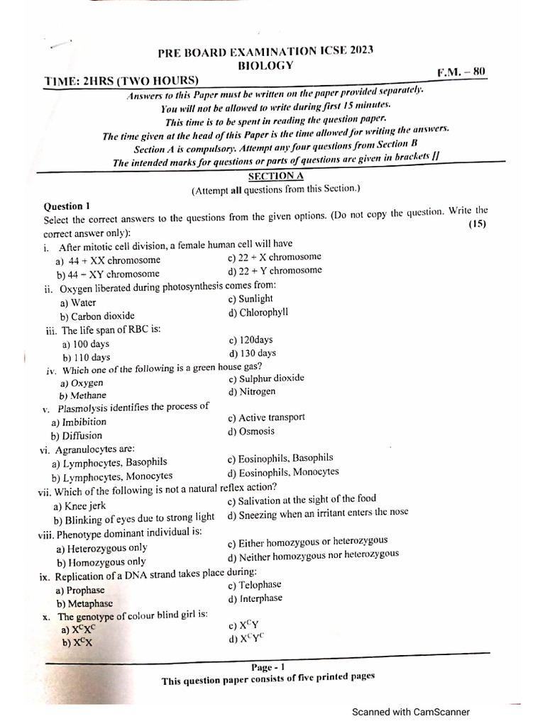 22-23 X Biology Pre Board Paper | PDF