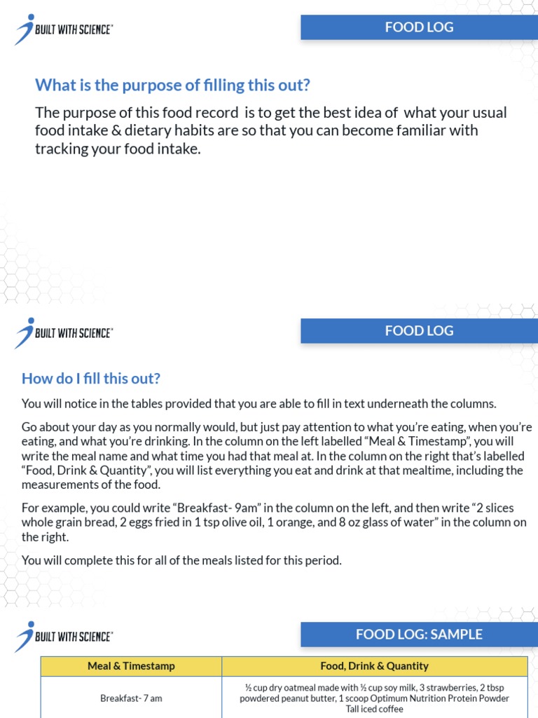 Tracking Daily Nutrition: A Three-Day Food Log | PDF