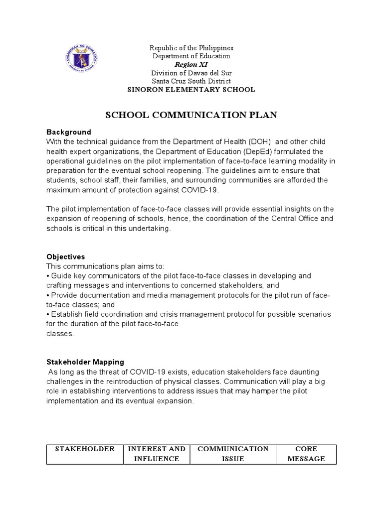 Communication Plan | PDF | Communication | Teachers