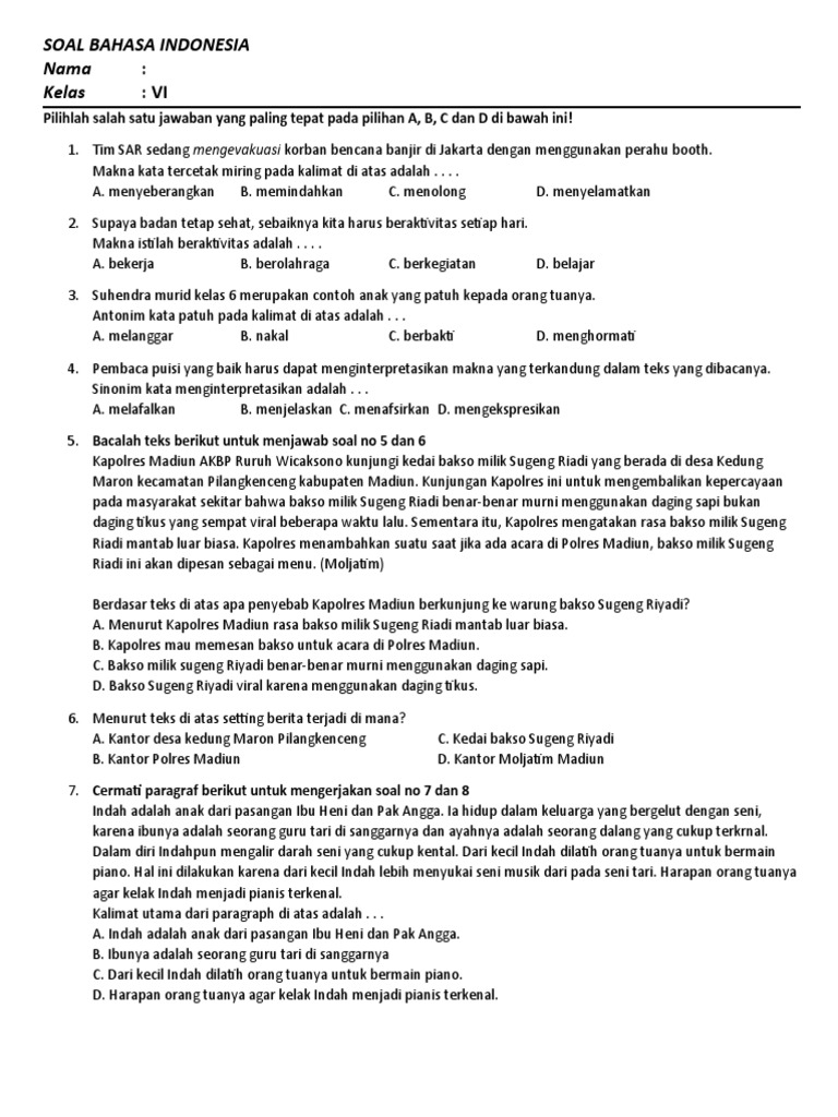 Soal Bahasa Indonesia 3 Feb | PDF | Seni & Disiplin Bahasa | Kajian Bahasa Asing