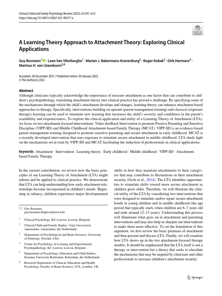 A Learning Theory Approach To Attachment Theory: Exploring Clinical Applications | PDF ...