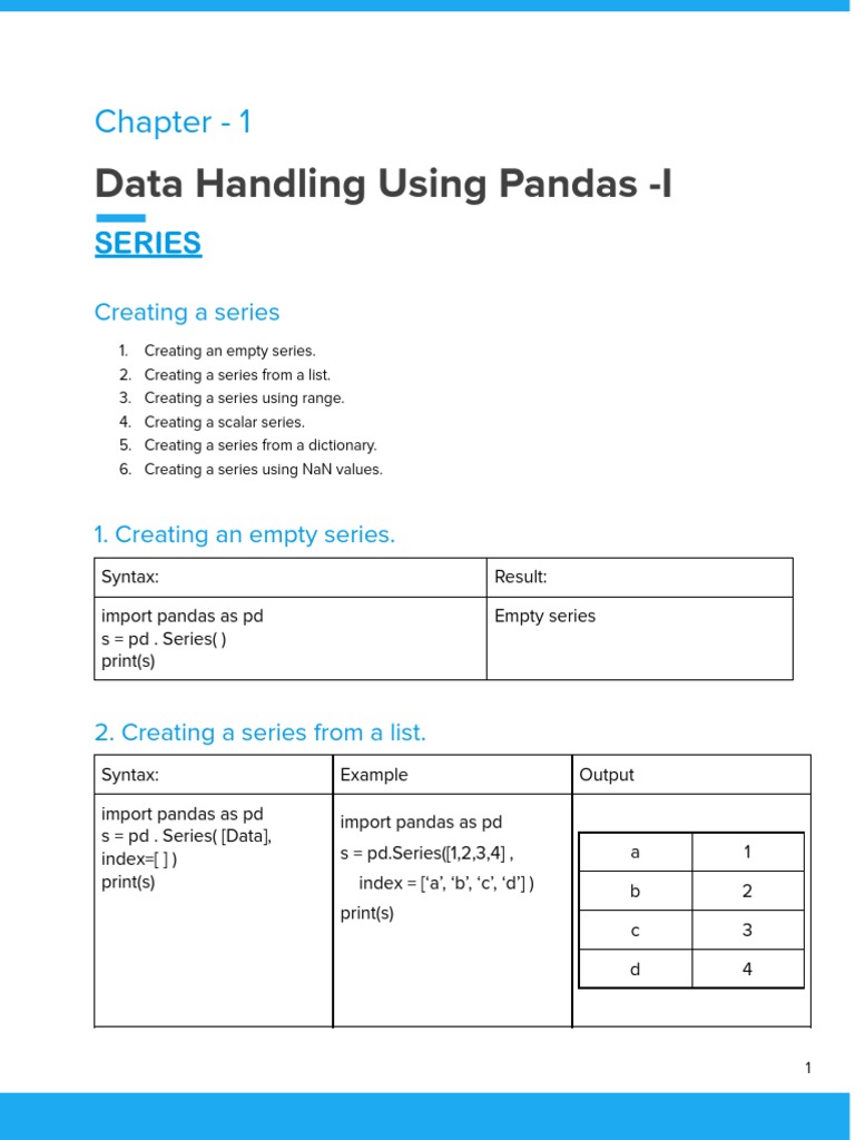 An Introduction To Creating And Manipulating Pandas Series Pdf Computer Programming Computing 