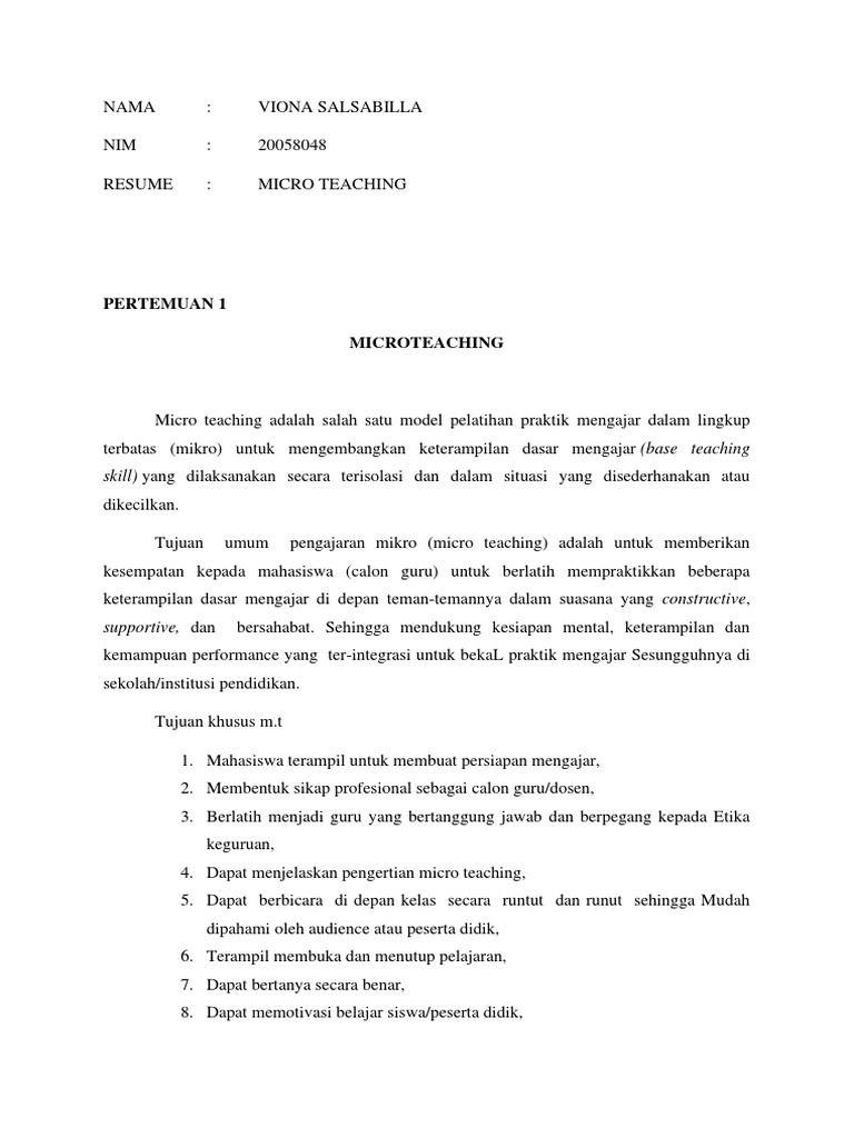 Resume Micro Teaching-Viona Salsabilla | PDF | Karier & Perkembangan