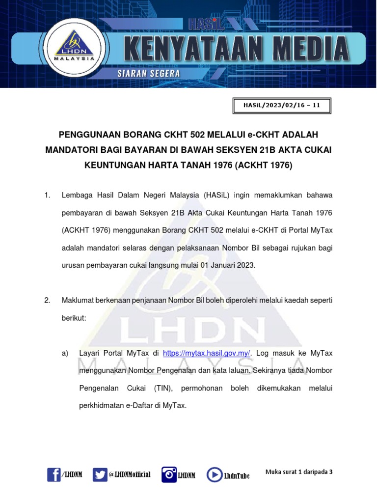 Kenyataan Media Hasil 16 Februari 2023 - Penggunaan Borang CKHT 502 ...