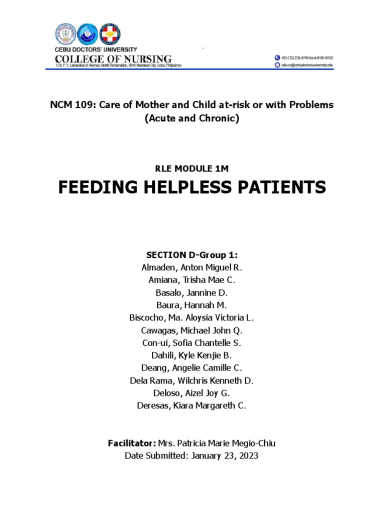 Y2 S2 MT NCM 109 RLE - Reporting Draft - Feeding Helpless Patients | Download Free PDF | Dieting ...