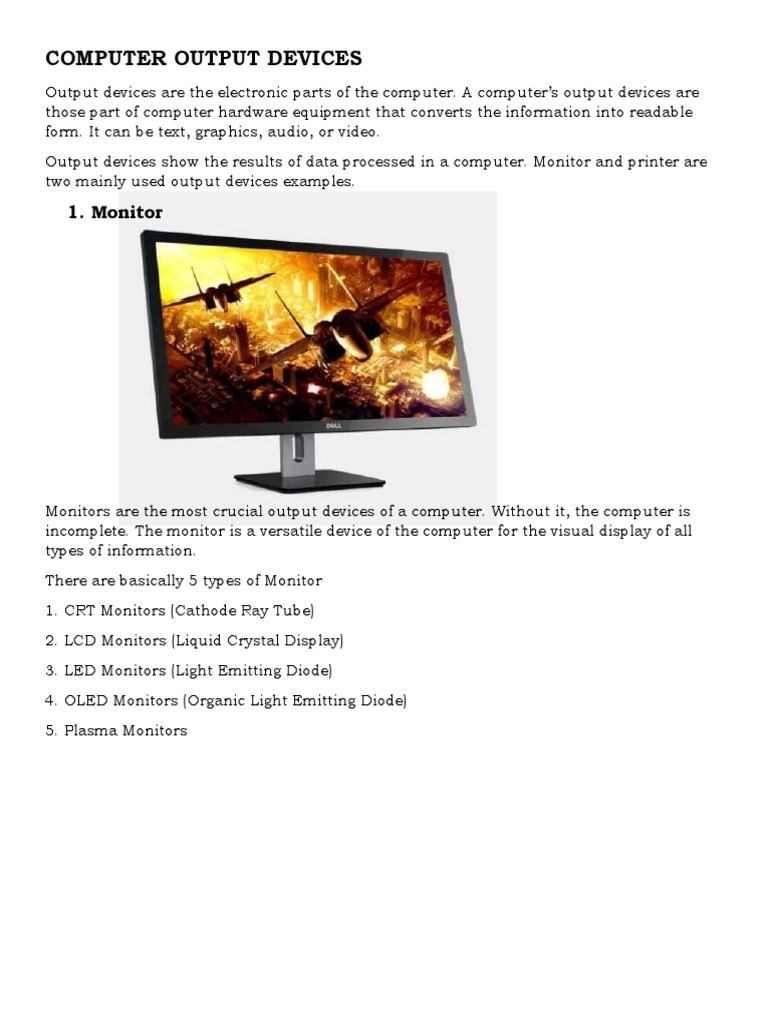 Computer Output Devices | PDF | Computer Monitor | Printer (Computing)
