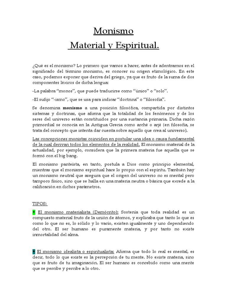 Definición y Tipos de Monismo | PDF | Monismo | Materialismo