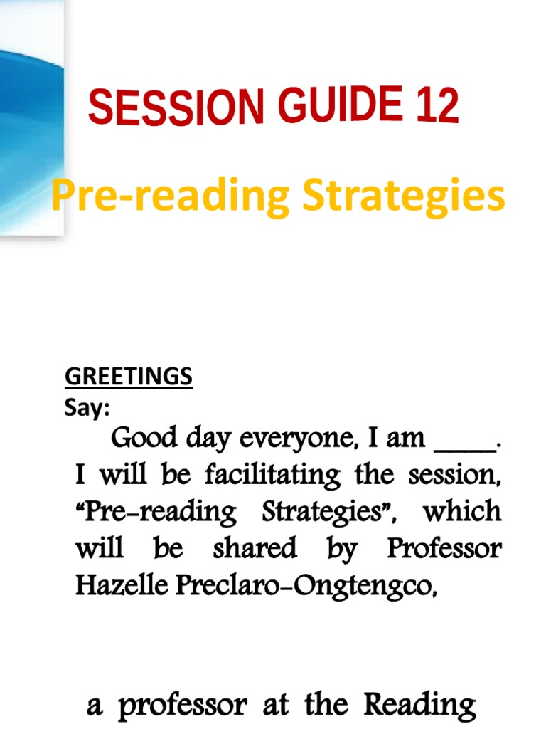 Session Guide 12 Pre Reading Strategies Pdf Vocabulary Learning