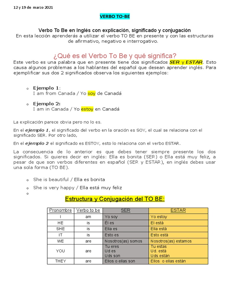 Una guía completa del verbo 'to be' en inglés: sus significados ... Una guía completa del verbo 'to be' en inglés: sus significados ...