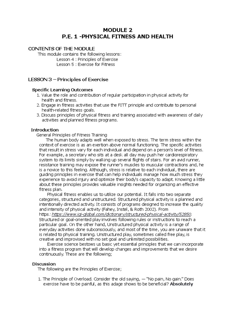 Pe1 Module 2 Topic | PDF | Physical Fitness | Strength Training