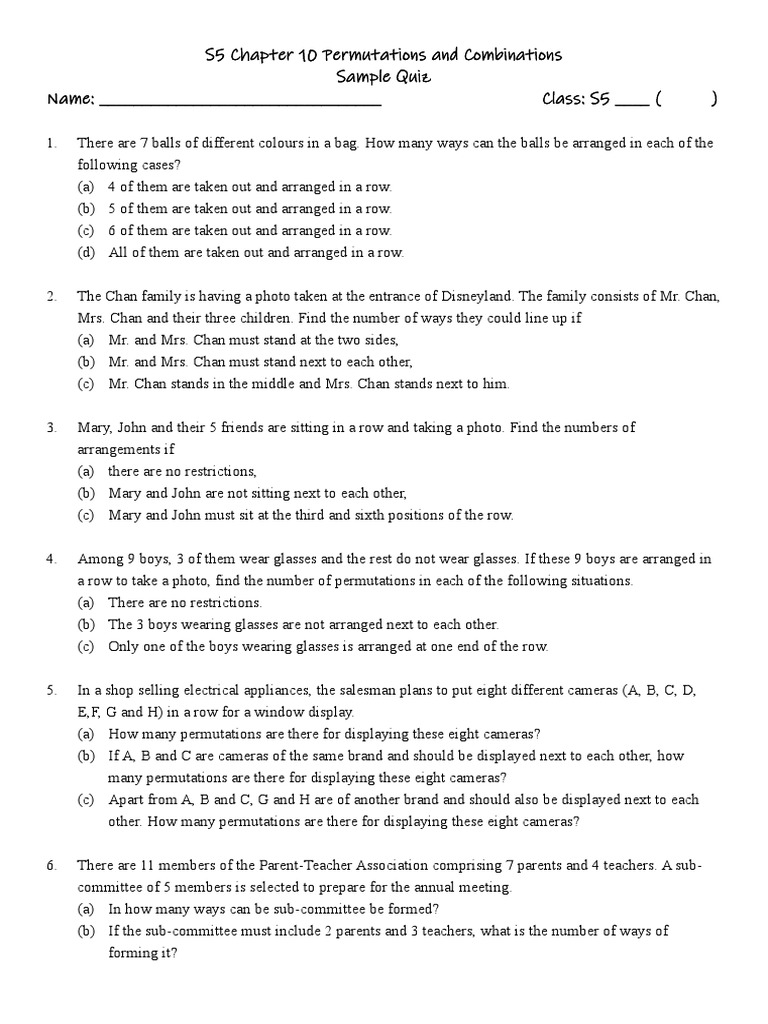 CH10 Sample Quiz | PDF