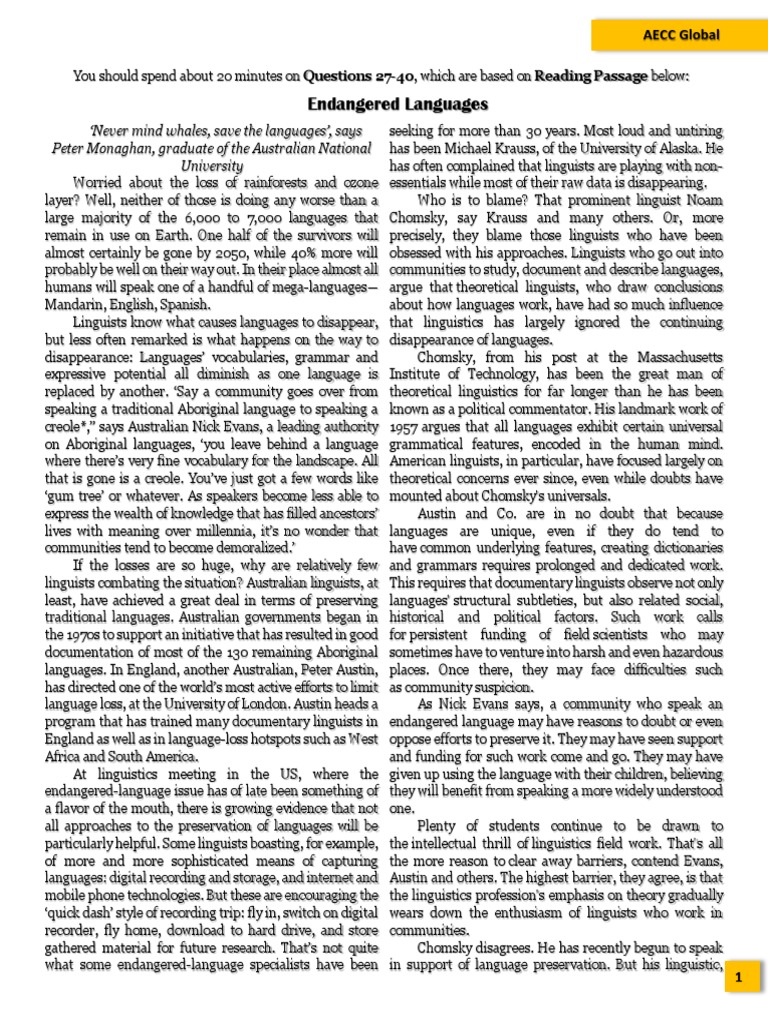 IELTS Reading Passage 3 - Endangered Language | PDF | Linguistics | Theory