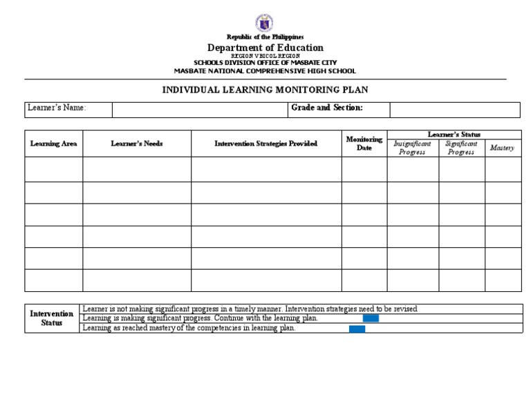 Editable Template Individual Learning Monitoring Plan | PDF