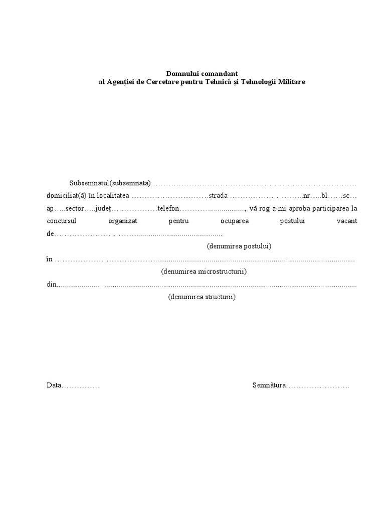 N - Cerere Tip Inscriere La Concurs - ACTTM | PDF