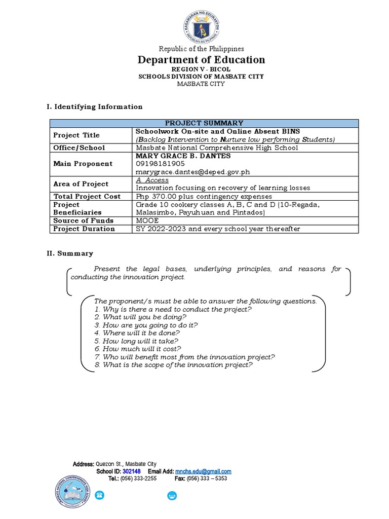 Template For Innovation Project Proposal Pdf