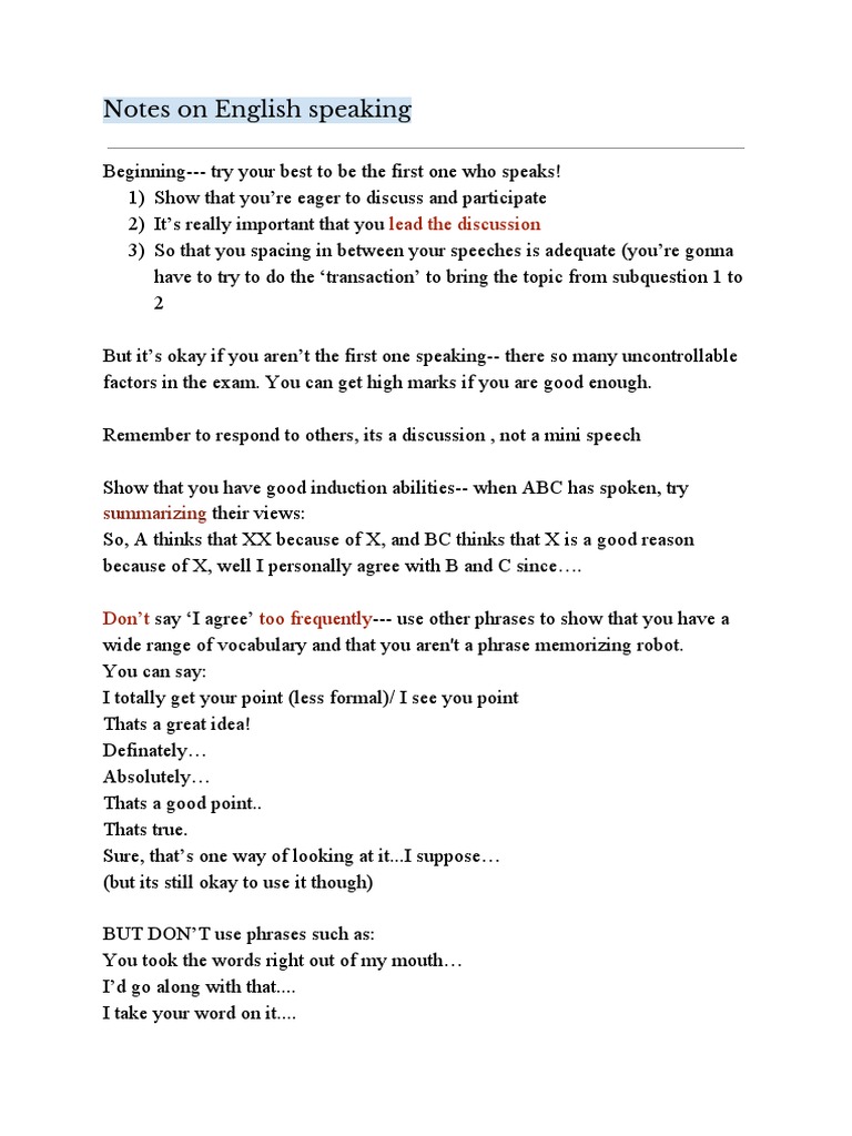 Notes On English Speaking | PDF | Vocabulary | English Language